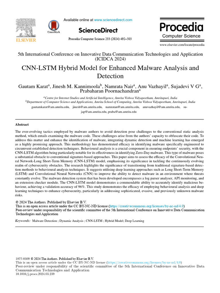 CNN-LSTM Hybrid Model For Enhanced Malware Analysis and Detection | PDF | Malware | Machine Learning