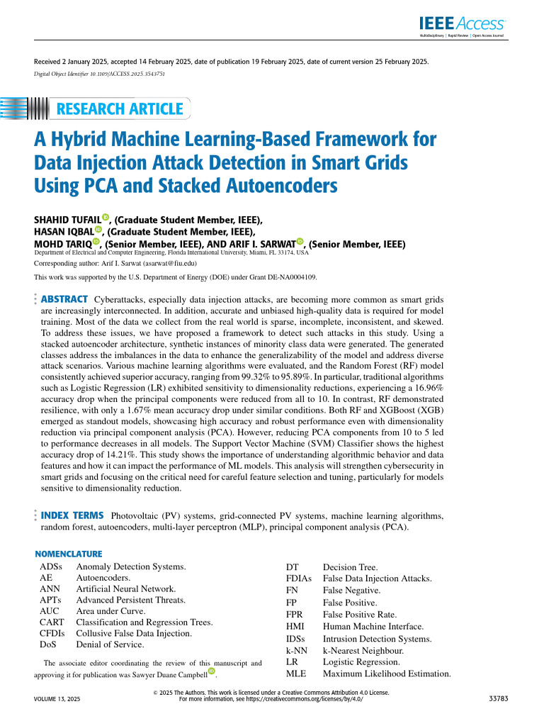 A Hybrid Machine Learning Based Framework For Data Injection Attack Detection In Smart Grids