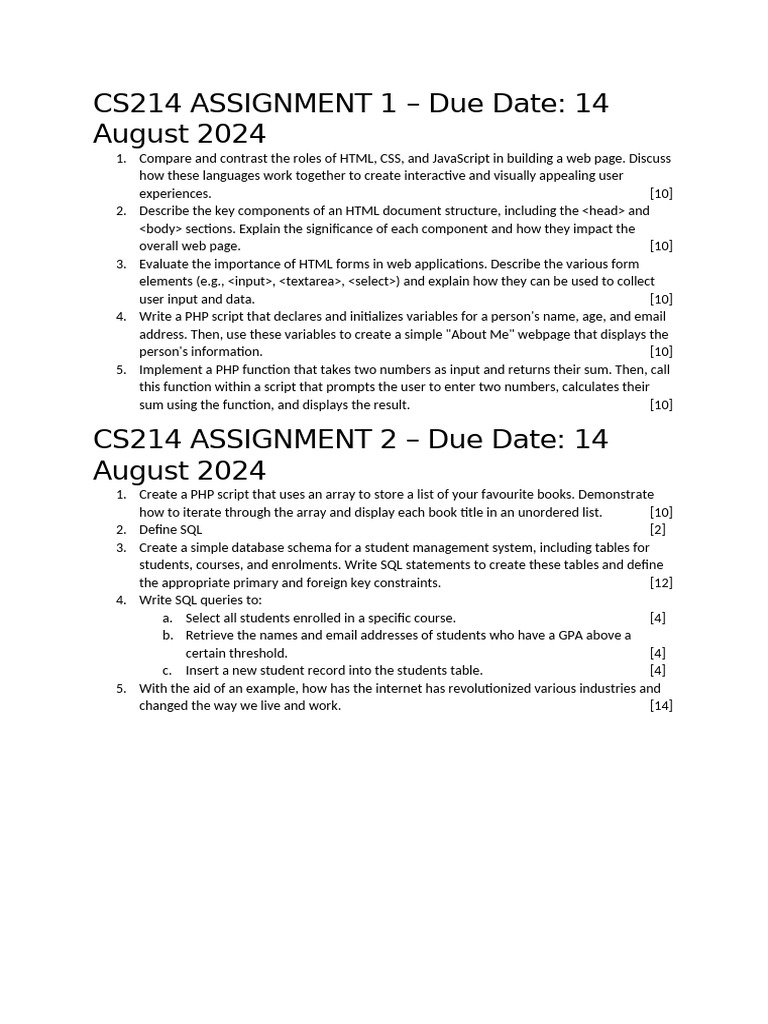 CS214 ASSIGNMENTs and Tutorial Questions | PDF | World Wide Web ...