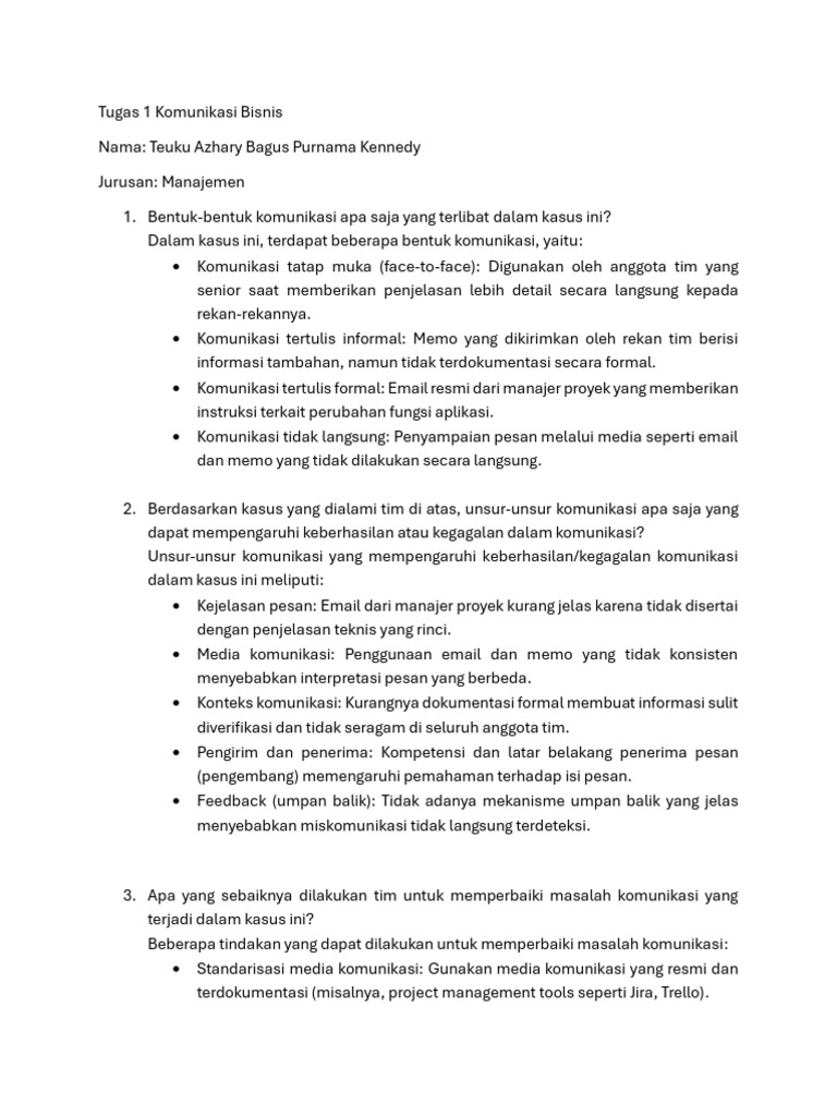 Teuku Azhary Tugas 1 Komunikasi Bisnis | PDF