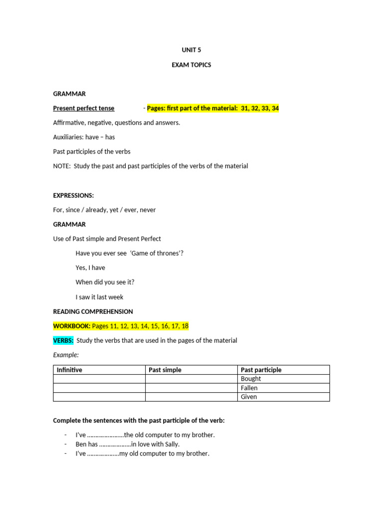 UNIT 5 - Topics For The Exam | PDF