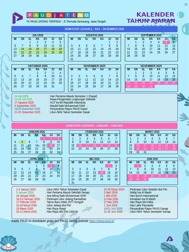 2025 2026 Kalender Akademik PAUD Jateng | PDF