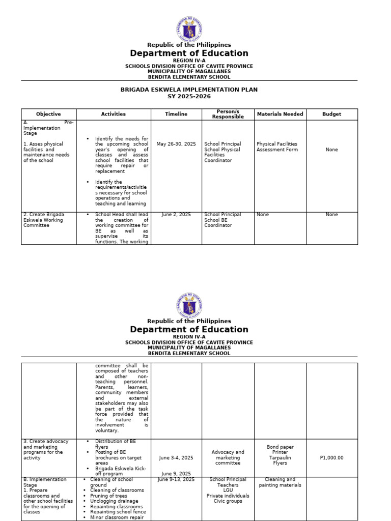 Brigada Implementation Plan 2025 | PDF | Learning