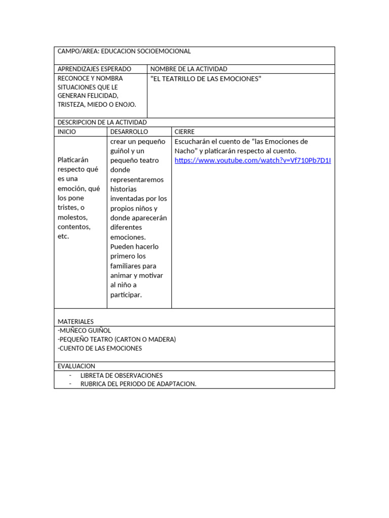 Actividades de Educacion Socioemocional Preescolar | PDF | Las ...