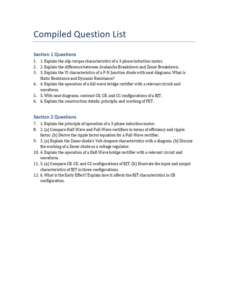 Electrical Engineering Question Compilation | PDF