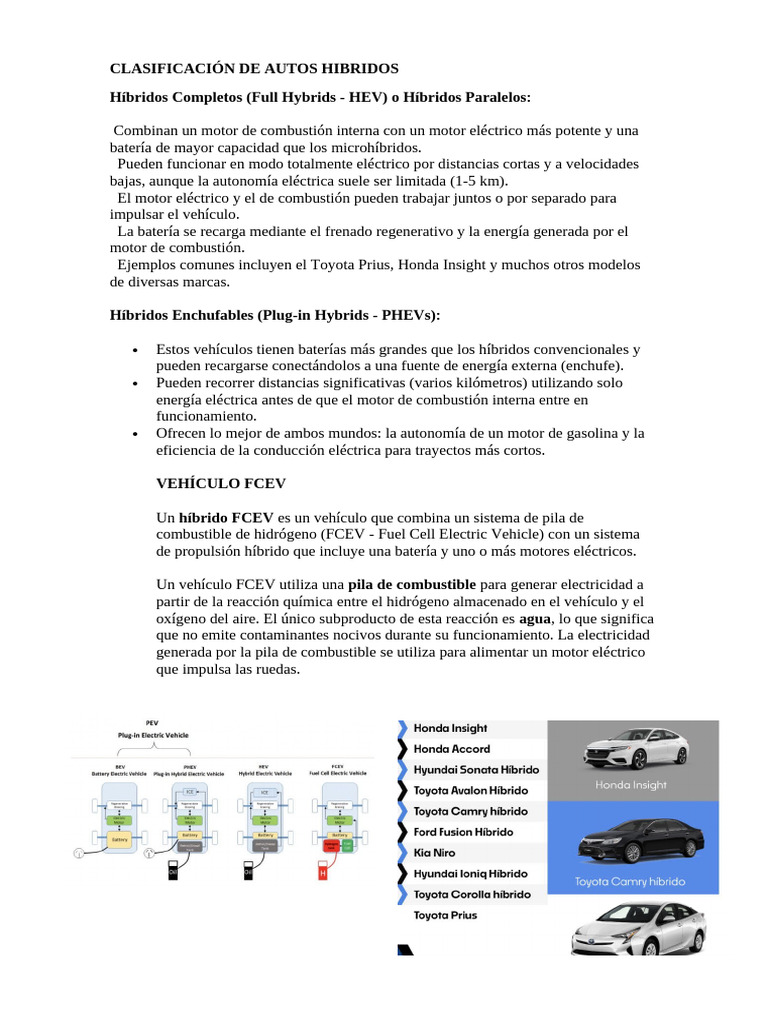 Clasificación de Autos Híbridos y FCEV | PDF