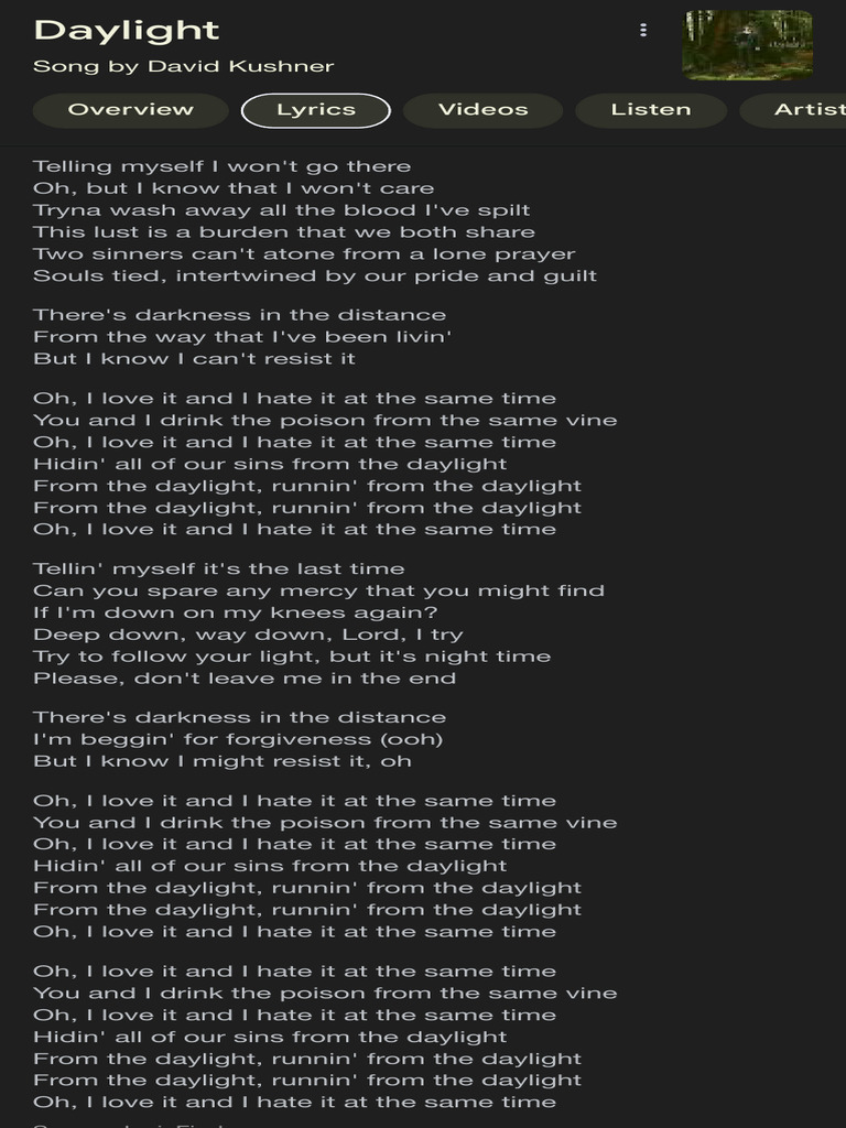 David Kushner - Daylight Lyrics | PDF