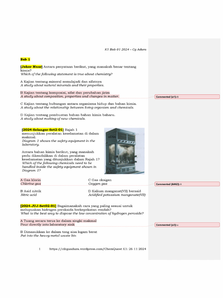 ChemQuest 2024 F4 K1 - Jawapan | PDF