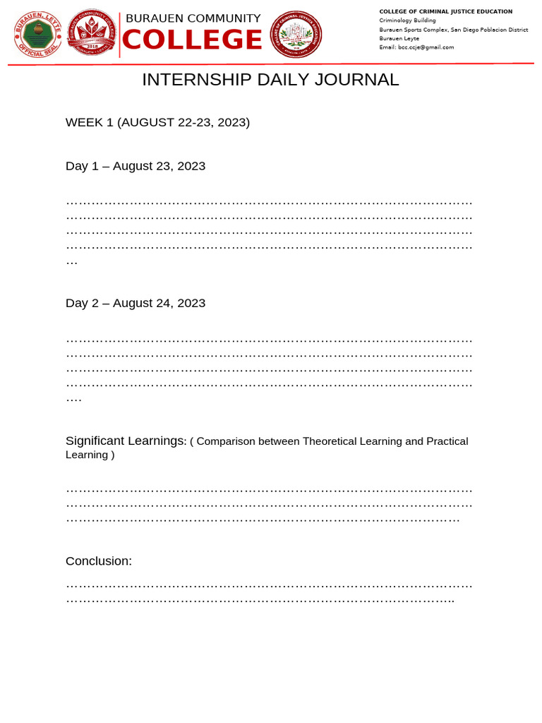 Internship Daily Journal Template | PDF | Criminology | Criminal Justice