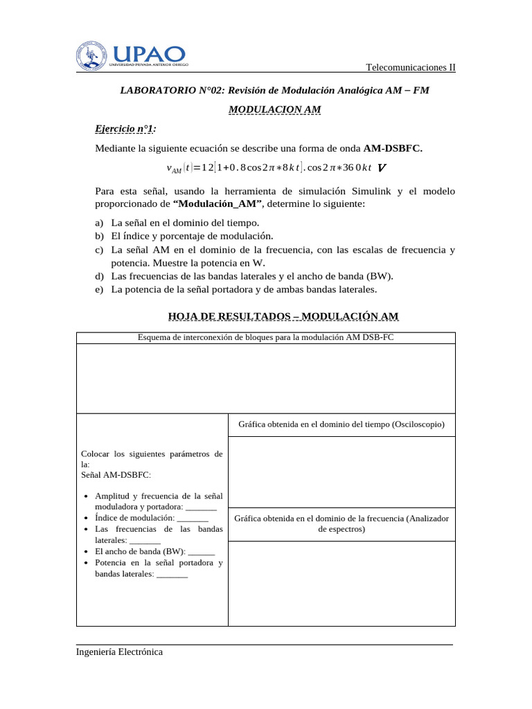Lab N°02 - Rev. Modulación AM y FM | PDF | Modulación de frecuencia | Modulación