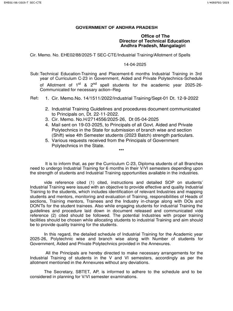 02 Industrial Training Allotment of Spells | PDF