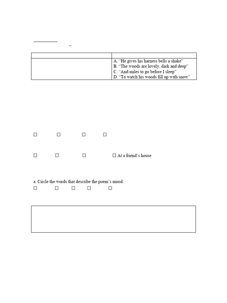 Stopping by Woods Poem Analysis Worksheet | PDF | Poetry