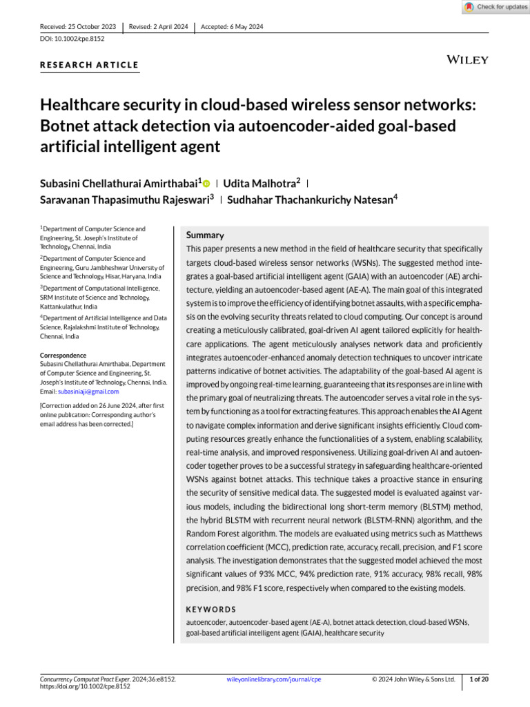 Concurrency and Computation - 2024 - Chellathurai Amirthabai - Healthcare Security in Cloud ...