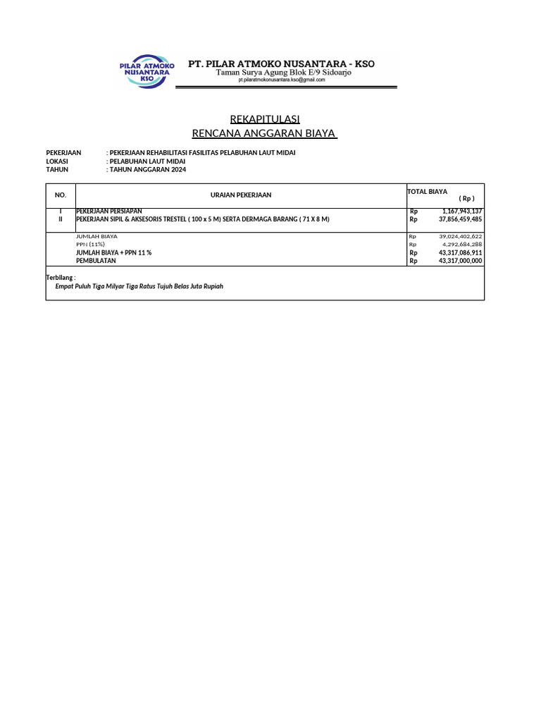 Rekap Dan RAB Penawaran Midai | PDF