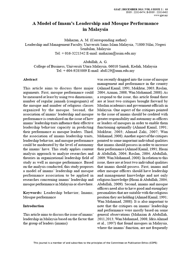 A Model of Imams Leadership and Mosque Performanc | PDF | Leadership ...