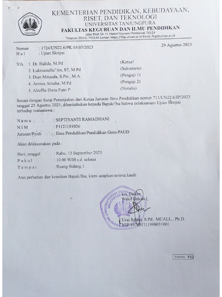 Undangan Sidang Septiyanti Ramadhani F11 | PDF