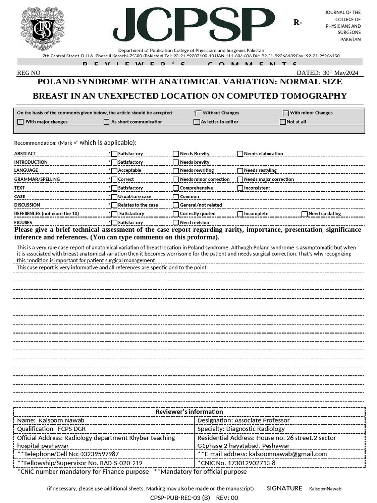 Review Proforma 2 Revised | PDF | Medicine | Medical Specialties