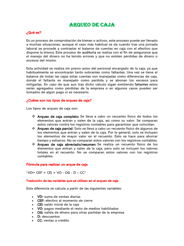Tipos de arqueo de caja explicados | PDF | Contabilidad | Business