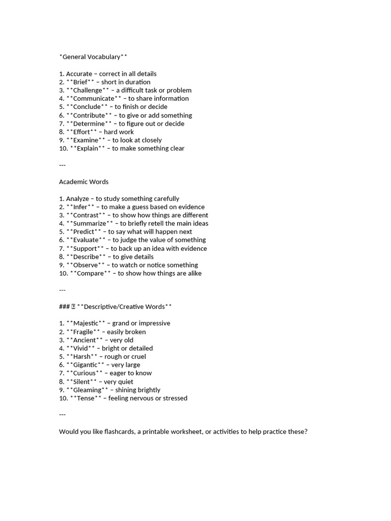 General Vocabulary For Grade 5 | PDF