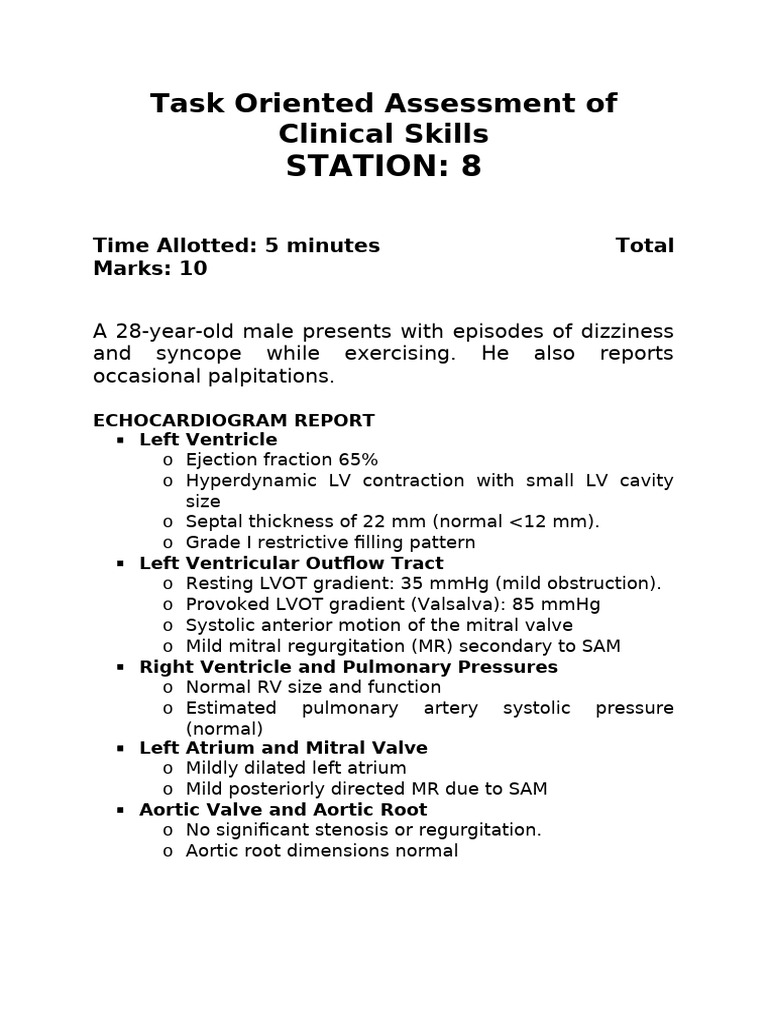OSCE 8 - Diagnosis and Management of HOCM - For Candidate | PDF