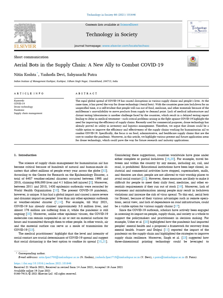 Aerial Bots in The Supply Chain A New Ally To Combat COVID-19 | PDF ...