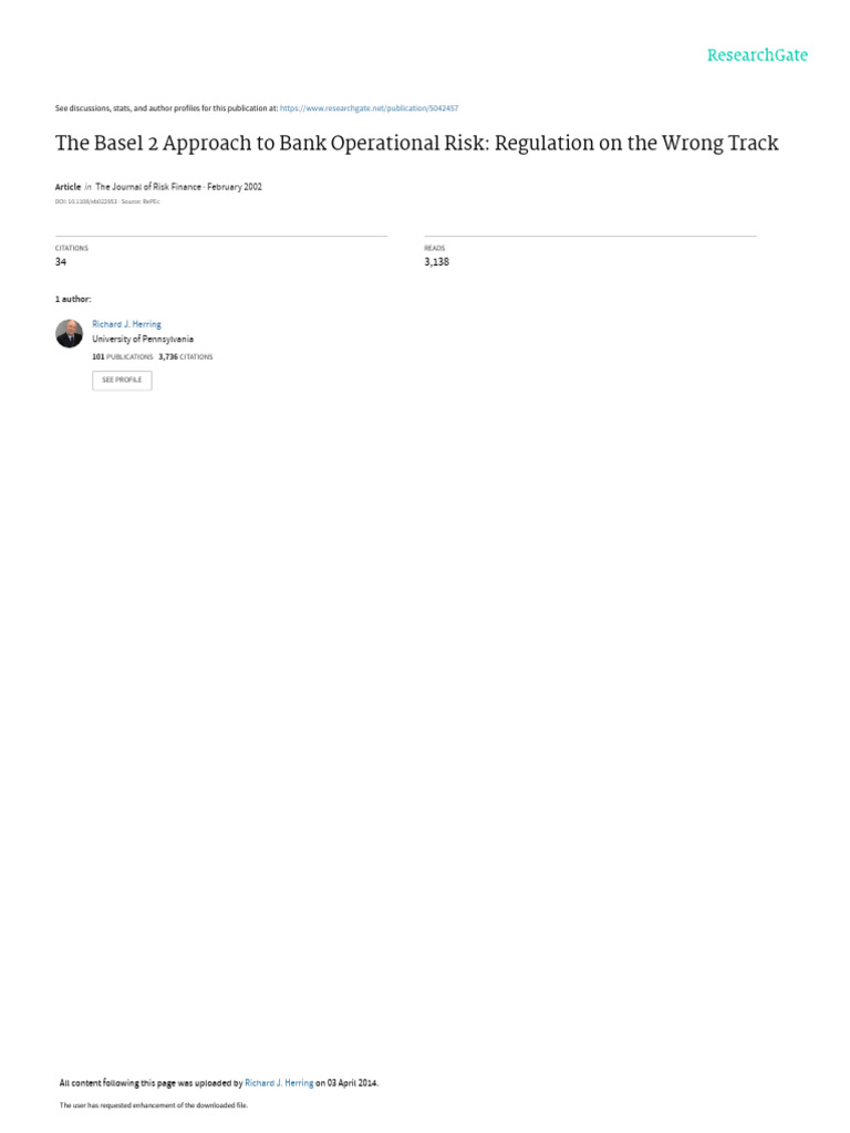 The Basel 2 Approach To Bank Operational Risk Regu | PDF | Operational ...