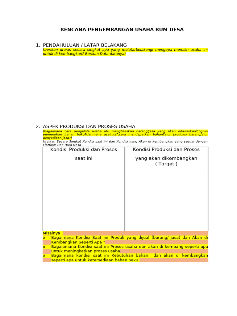 Form Rpu (Rencana Pengembangan Usaha) BKK Bum Desa | PDF