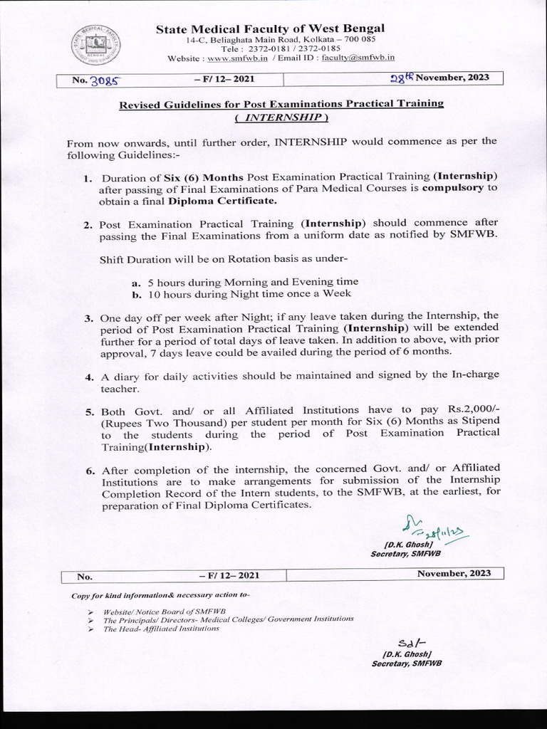 Revised Guideline For Internship Notice-3085-F-12-2021 | PDF