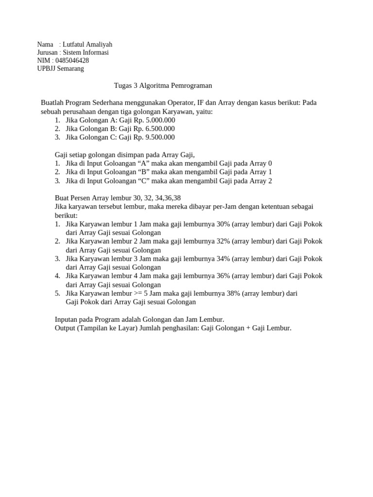 Tugas 3 Algoritma Dan Pemograman Lutfa | PDF