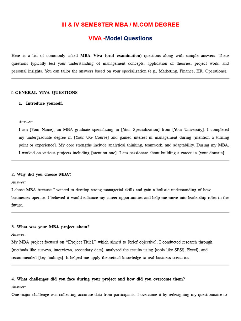 Mba Viva Questions and Answer | PDF | Internal Rate Of Return | Net Present Value