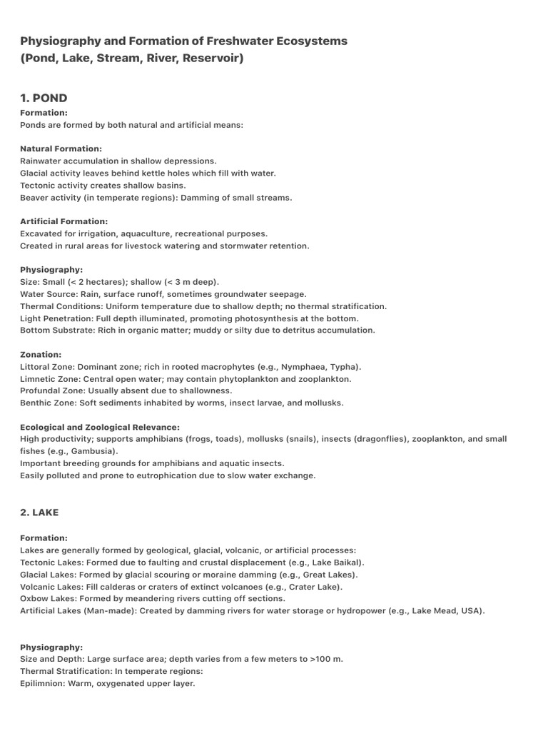 Freshwater Ecosystem Overview | PDF | Lake | Pond