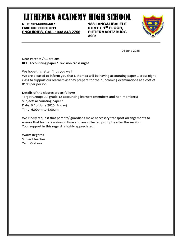 Lithemba Academy Accounting Revision Night | PDF