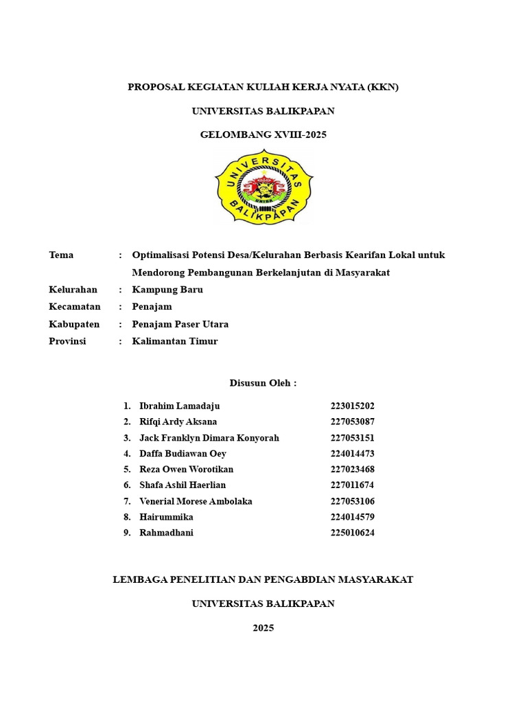 Proposal Kegiatan KKN (p3b) | PDF