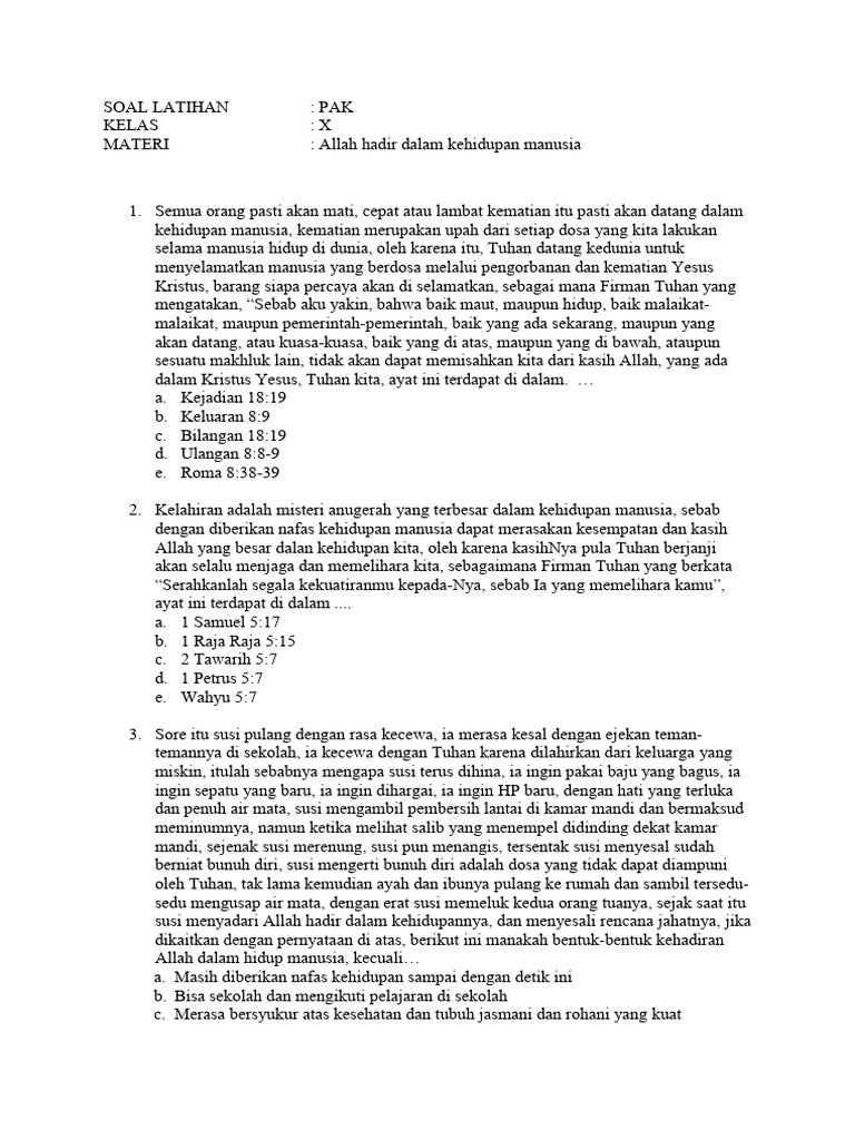 Latihan Soal PAK Kelas X Allah Hadir Dalam Hidup Manusia | PDF
