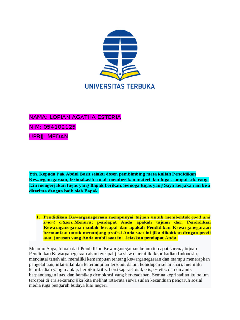 Tugas 1 PKN Lopian | PDF