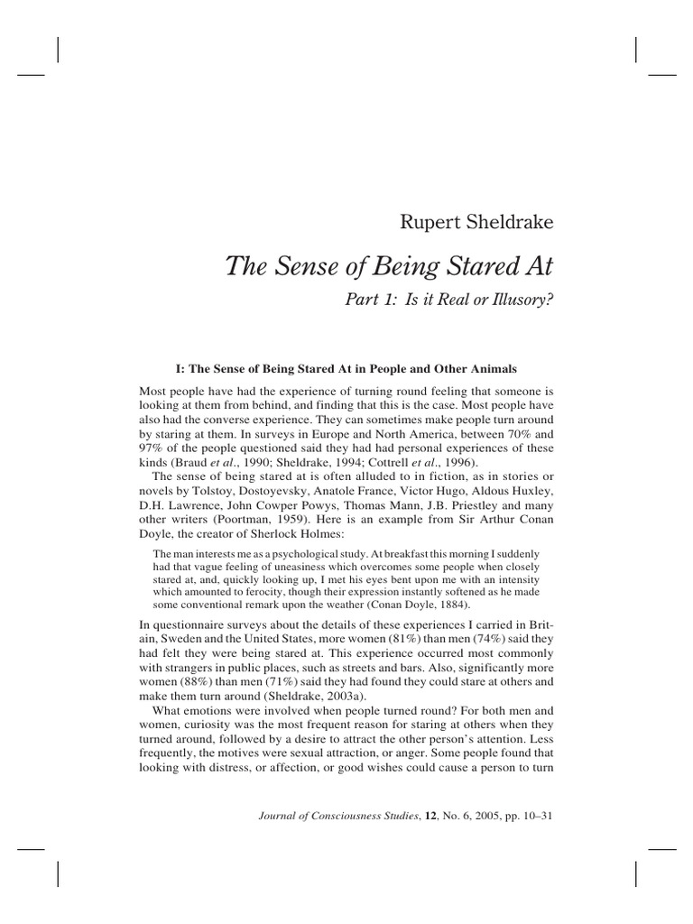 The Sense of Being Stared At Explained | PDF | Rupert Sheldrake ...