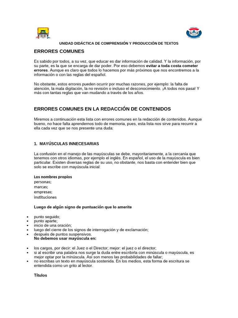 Errores Comunes en La Redacción de Contenidos | PDF | Adverbio | Verbo