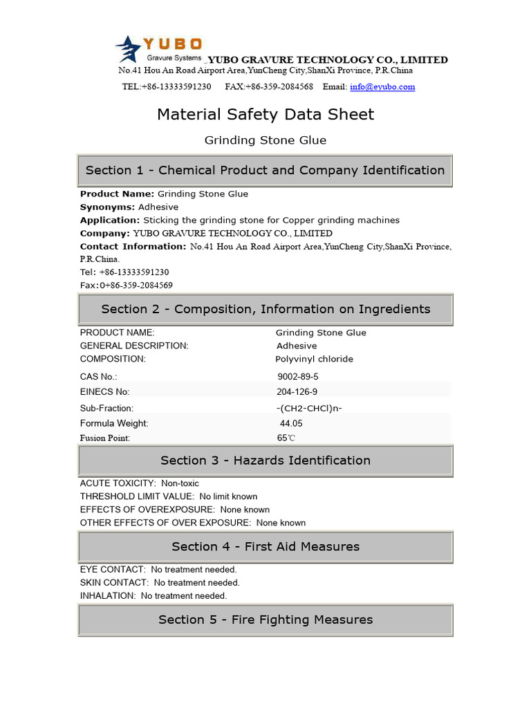 Grinding Stone Glue MSDS | PDF | Adhesive | Toxicity