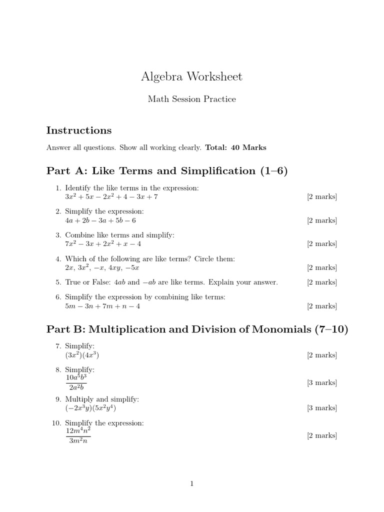 Algebraic Manipulation Assignment | PDF