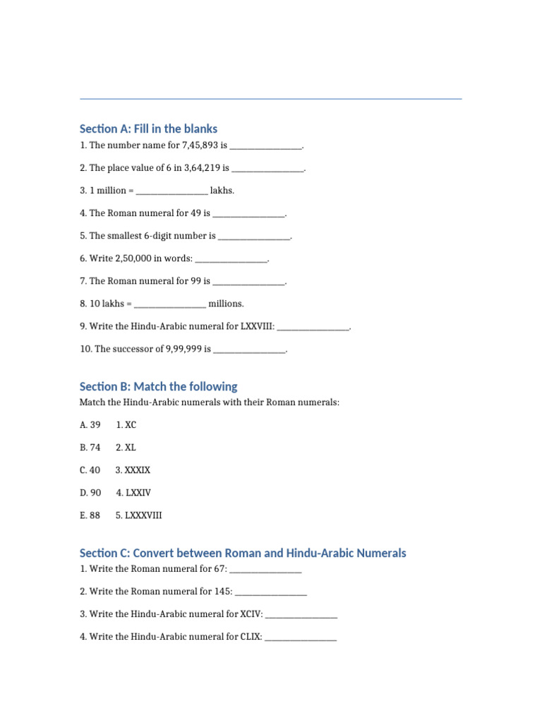 Roman Numerals Worksheet for Grade 5 | PDF