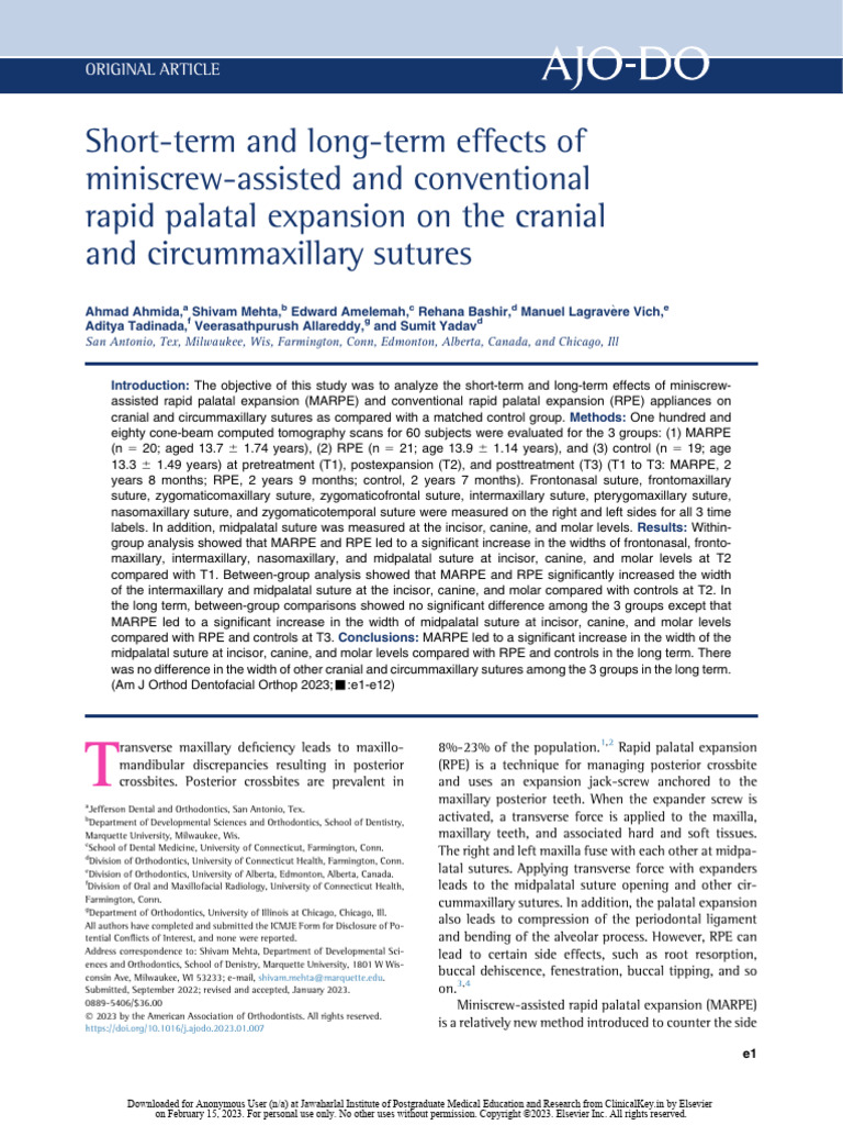 Effects of MARPE vs RPE on Sutures | PDF | Dentistry Branches