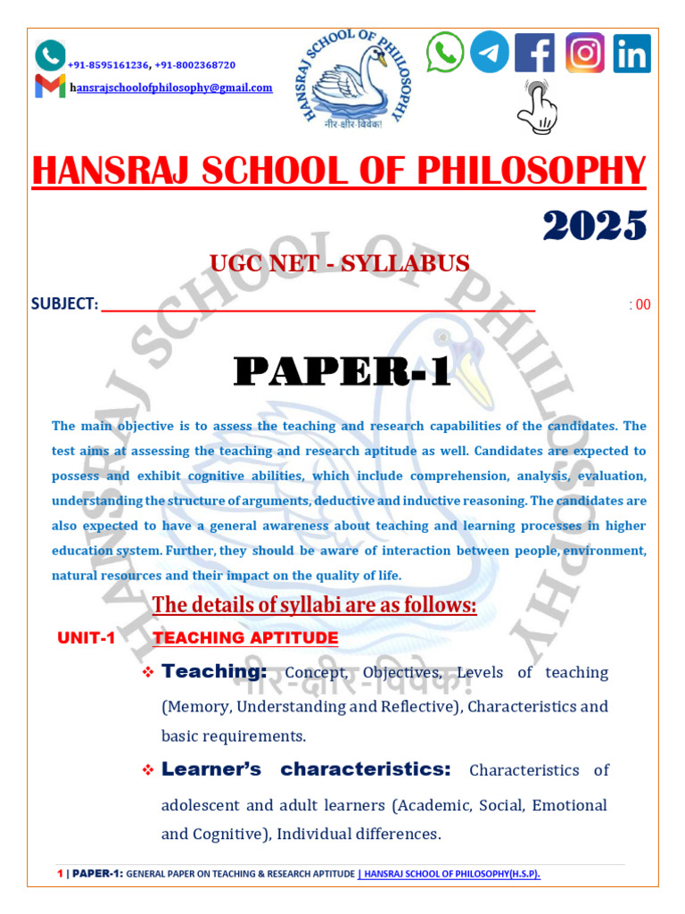 Paper-I Syllabus English 2025 HSP | PDF | Reason | Logic