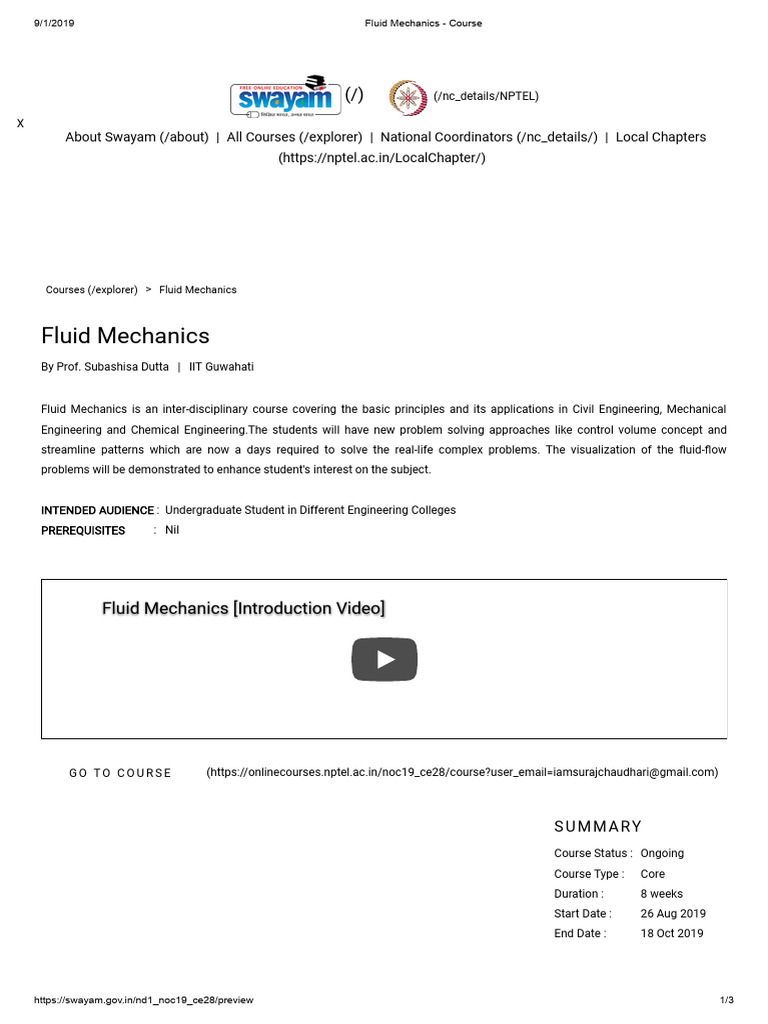 Fluid Mechanics - Course Introduction | PDF | Fluid Mechanics | Classical Mechanics