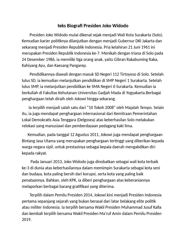Teks Biografi Presiden Joko Widodo | PDF