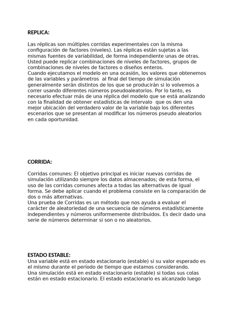 Réplicas y Corridas en Simulación | PDF