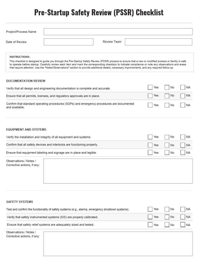 Pre Startup Safety Review PSSR Checklist | PDF | Risk Assessment | Safety
