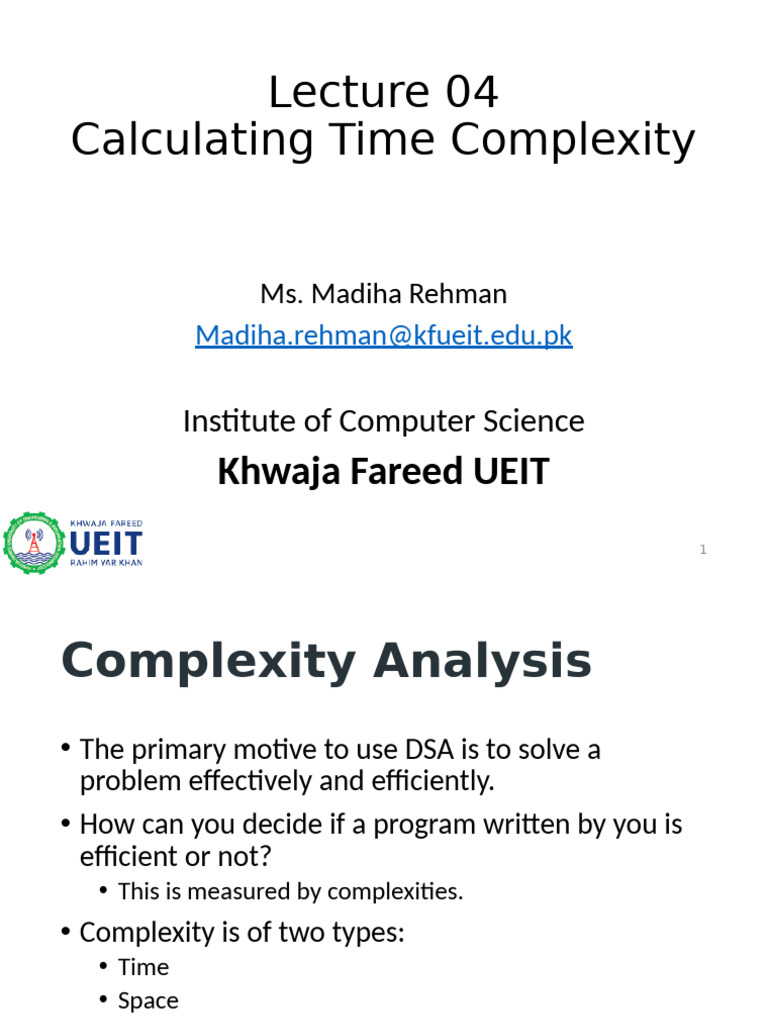 Lecture 04 Calculating Time Complexity Pdf Time Complexity Multiplication