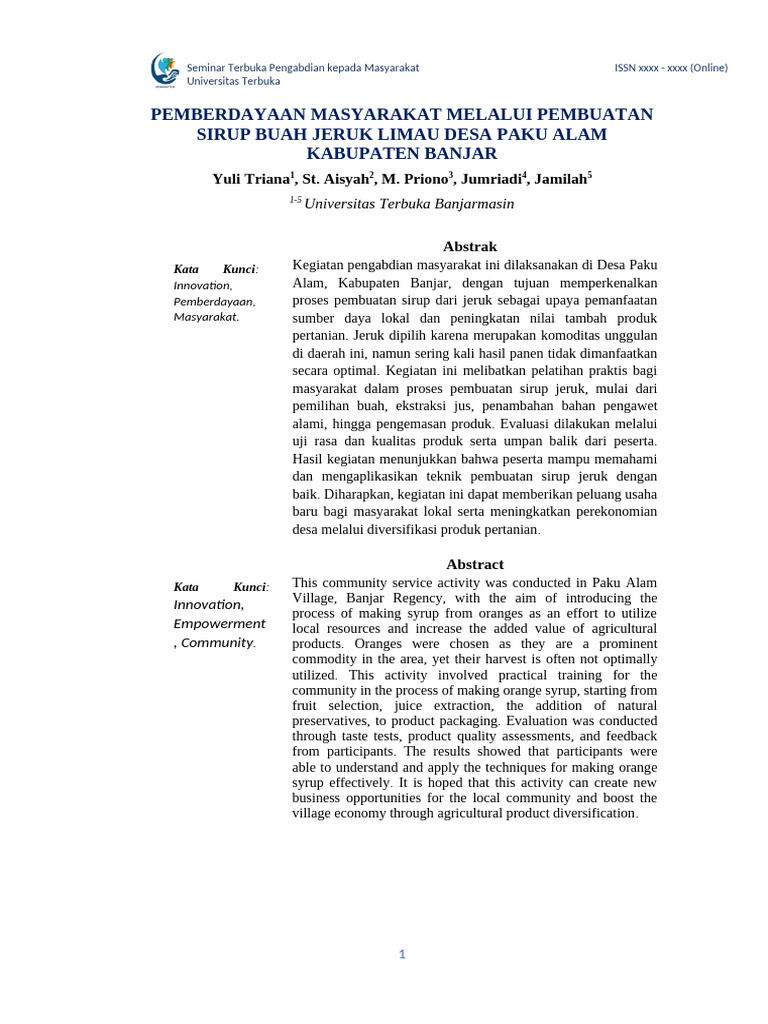 Senmaster A.N St. Aisyah - PKM Sirup Jeruk (1) - Filia Official | PDF