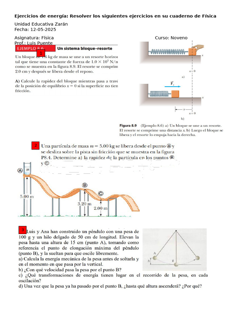 Ejercicios de Energía | PDF