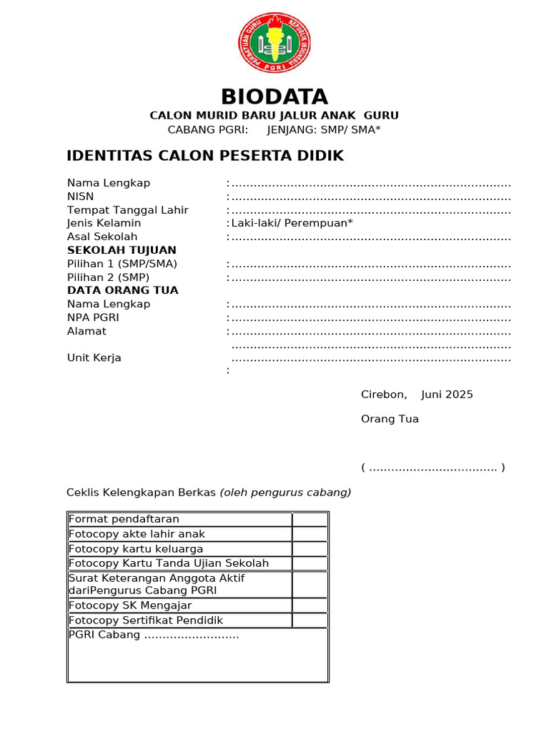 Biodata SPMB 2025 | PDF